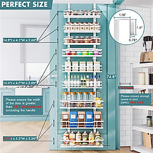 KUSVC Over The Door Pantry Organizer，9-Tier Over The Door Organizer with Adjustable Basket，Metal Hanging Pantry Organizers and Storage for Kitchen, Back of Door Seasoning Rack