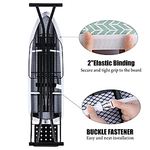 BNDX Ironing Board Cover, 15" x 54" Standard Size Thick Padding with 2" Elastic, Stain Resistant & Durable Scorch, 2 Click Buckles for Smooth Iron and Easy Installation