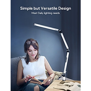 MediAcous LED Desk Lamp with Clamp, Dual Light Desk Lamp with Swing Arm, Dimmable 4 Color Modes & 4 Brightness Table Lamp, Eye-Caring Clip-on Lamp with Memory Function for Home Office, White