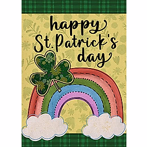 Furiaz Happy St Patricks Day Small Decorative Garden Flag, Shamrock Clover Rainbow Lucky Yard Outside Decorations, Irish Luck Burlap Outdoor Home Decor Double Sided 12 x 18