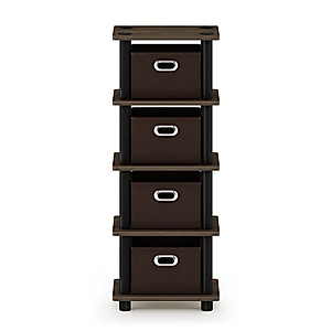 FURINNO Turn-N-Tube 4-Bins System Rack, Columbia Walnut/Black/Dark Brown