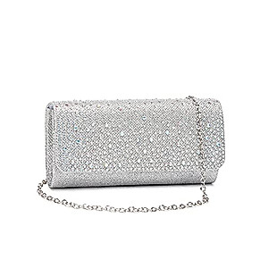 Leanoria Crystal Evening Clutch Silver Purse Chain Shoulder Crossbody Bag Bling Rhinestone Purse for Bride (Silver)