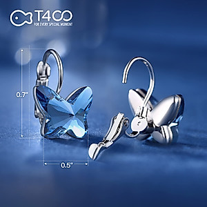 T400 Blue Purple Pink Crystal Butterfly Lever Back Earrings Birthday Gift for Women Teen Girls