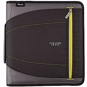 Five Star 2 Inch Zipper Binder, 3 Ring Binder, Removable File Folders, Durable, Black (73289)