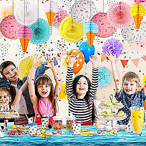 Donut Party Decorations, Donut Birthday Party Supplies, Hanging Donut Paper Lanterns Party Fans Pom Poms Flowers for Baby Shower Two Sweet Birthday Party Ice Cream Party