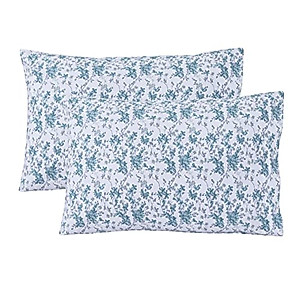 Feather & Stitch 100% Cotton 2 Piece Queen Pillow Cases, 300TC Ultra-Soft Pillowcases with Envelope Closure, Wrinkle- Fade- Stain Resistant - 20x30 inches (Standard/Queen,Blue Floral)