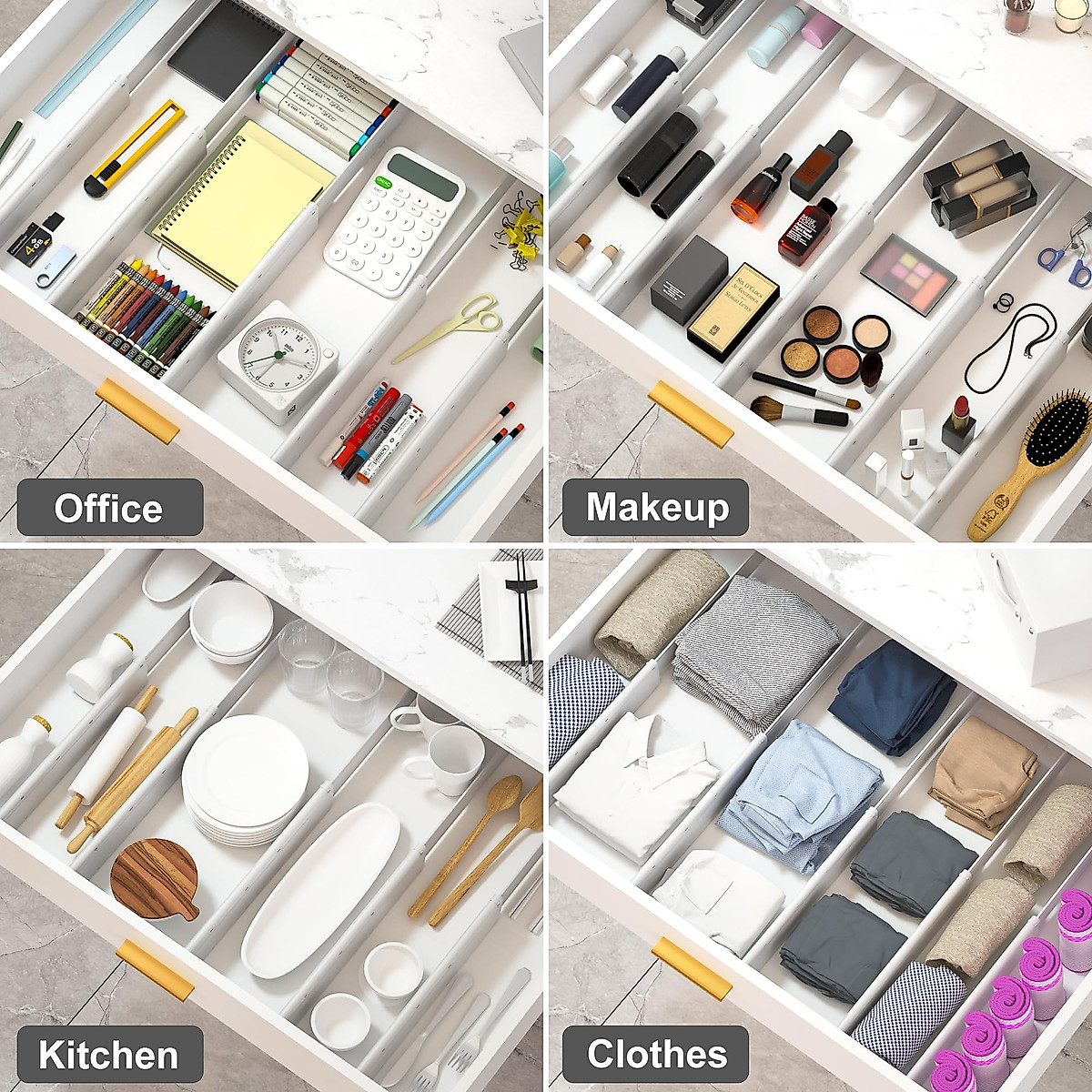 HiYZ Expandable Drawer Dividers - 12.6-22.8'' Adjustable Drawer Divider Organizers for Kitchen Utensils, Drawer Separators in Bedroom, Dresser, Office, Bathroom, Fridge, 3 Pack Long Dividers-Gray