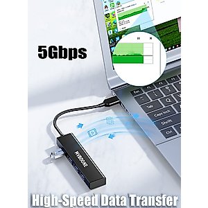 USB C Hub, 4-Port USB 3.0 Hub 5Gbps High Speed Data Transfer, USB Splitter USB Expander for Laptop, Xbox, Flash Drive, HDD, Console, Printer, Camera, Keyborad, Mouse