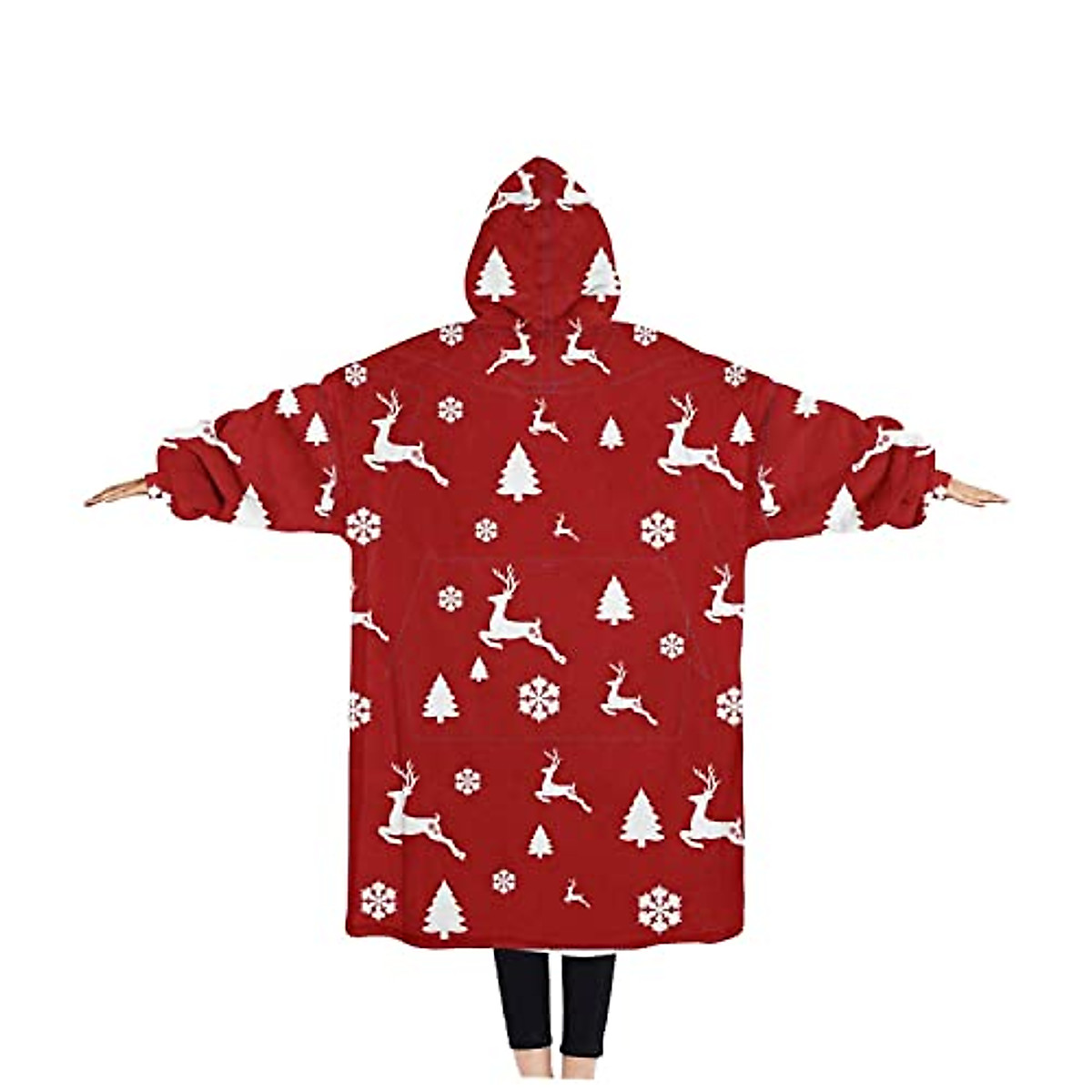 Fleedy Christmas Wearable Blanket Hoodie for Women Men, Soft Warm Cozy Oversized Sherpa Hooded Blanket for Adults with Pockets