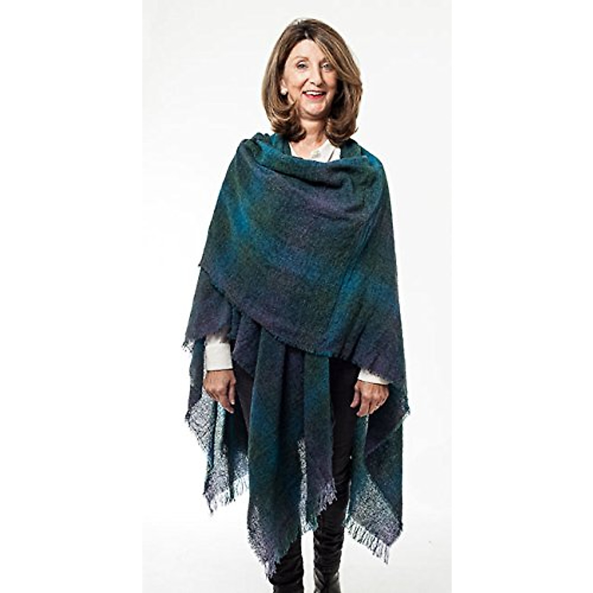 Kerry Woollen Mills Celtic Ruana Long Shawl Irish Wool Lambswool Blackberry Green