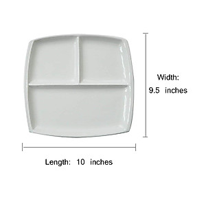 FLYING BALLOON 4pcs Elegant Quadrate Shaped Ceramic Divided Plate Dinner Plates Luncheon Plates Salad Plates Dishes for Kitchen, White