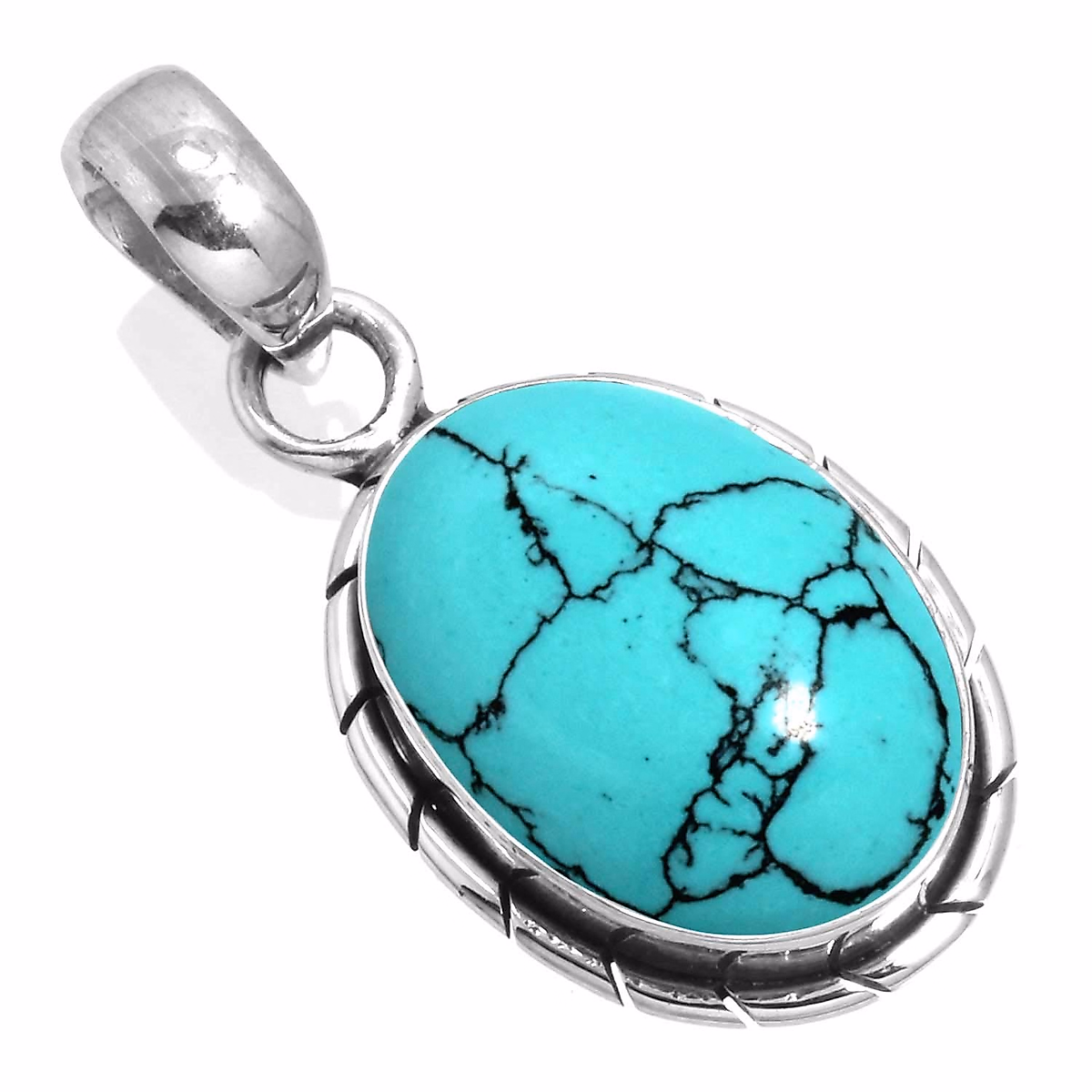 JEWELOPORIUM Blue Turquoise 925 Silver Pendant for Women Stone Handmade Silver Pendant Necklace Thanksgiving Gift Cocktail Jewelry