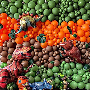 164 PCS Dinosaur Balloons Garland Green Orange Brown Balloons Arch Kit for Kids Dinosaur Themed Party Decorations Jungle Safari Birthday Party Supplies