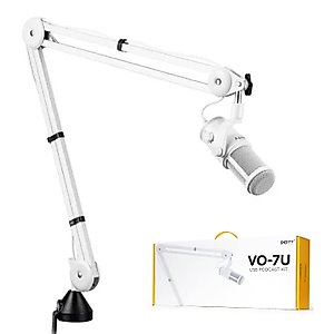 Deity VO-7U Boom Arm Kit USB Dynamic Podcast Microphone with RGB Lights for Game Podcast Stream YouTube (White)
