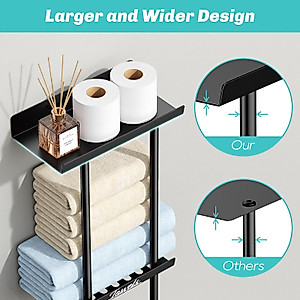 Towel Racks for Bathroom - Bathroom Towel Storage Rack Wall Mounted, Black Wall Towel Holder for Rolled Towels
