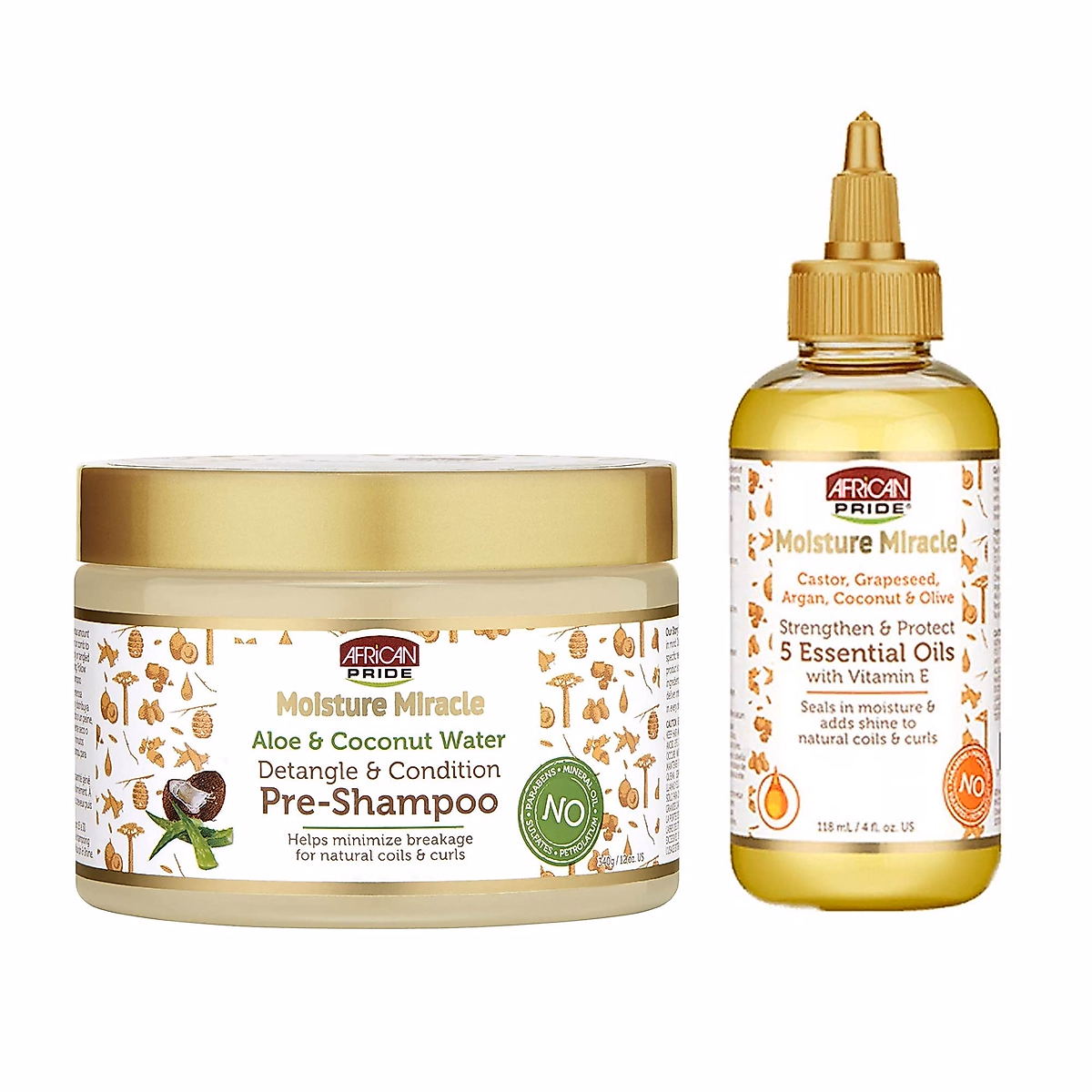 African Pride Takedown & Detangle Regimen with Moisture Miracle Aloe & Coconut Water Pre-Shampoo, Moisture Miracle 5 Essential Oils.