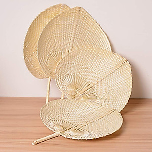 Forart Natural Raffia Hand Fans Hand-Made Exquisite Palm Fan, Handmade Raffia Fans, Wedding Favor Fans Favor for Wedding, Camping, Home Decoration