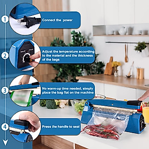COFOETLN 8 Inch Impulse Heat Sealer, Heat Sealer for Plastic Bags, Manual Poly Bag Sealing Machine, Bag sealer Heat Seal Machine for PE PP Bags with Screwdriver and Heating Element Kit