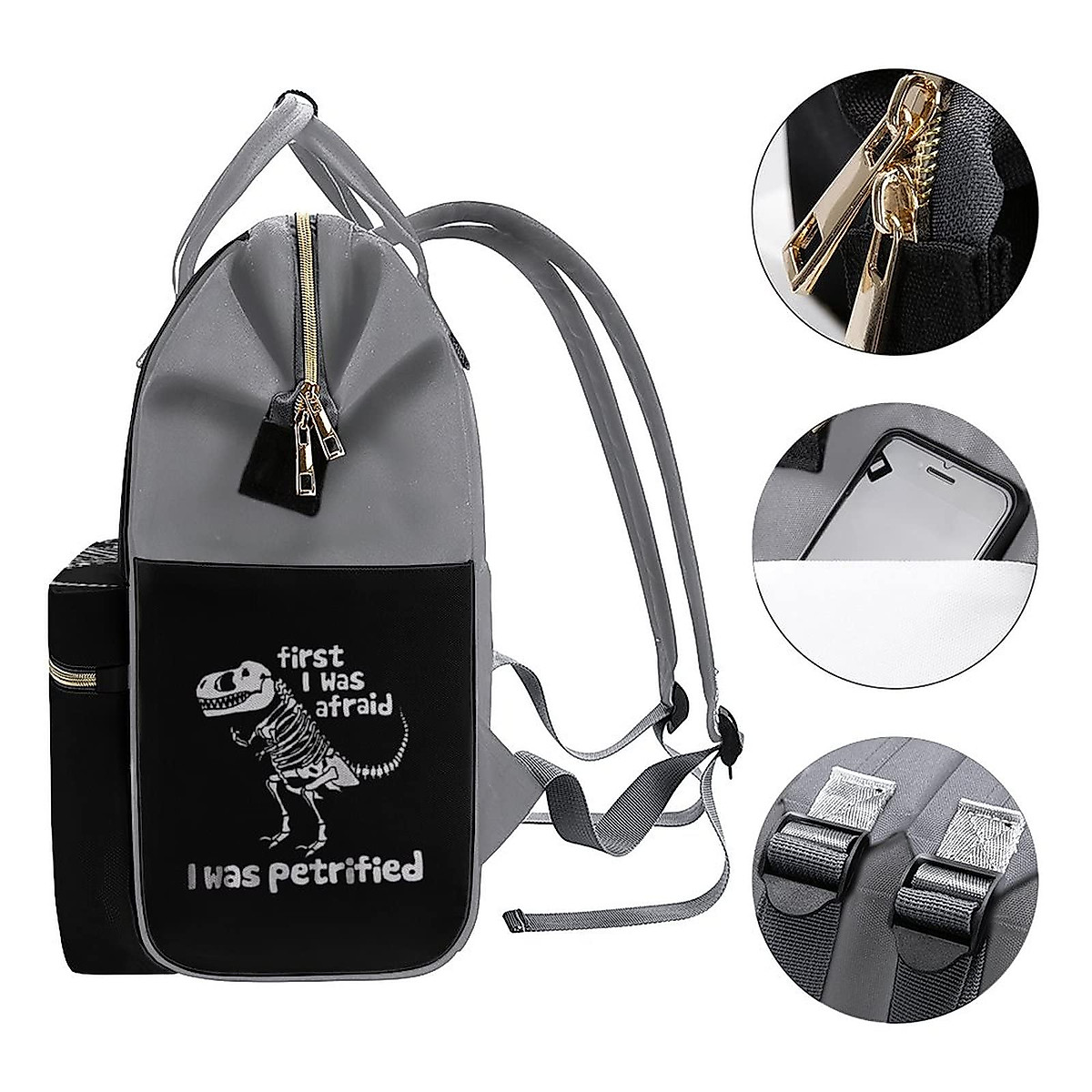 Dinosaur Skeletons Diaper Bag Backpack Large Capacity Mommy Bags Multifunction Nappy Bag Travel Back Pack Gray-Style