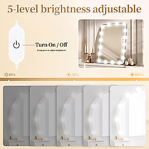HCDCARLGT Hollywood Style Lights for Makeup Dressing Room,Vanity Lights Stick on with 18 Dimmable Bulbs,LED Vanity Lights for Mirror,5 Level Brightness Adjustable & 6000K White(No Mirror Included)