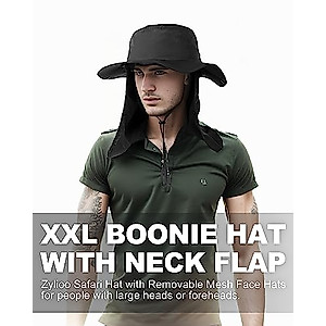 Zylioo XXL Oversized UV Sun Hats with Flaps,Big Size Boonie Hat with Drape Beach Hats with Neck Protection Sun Hat with Neck Flap