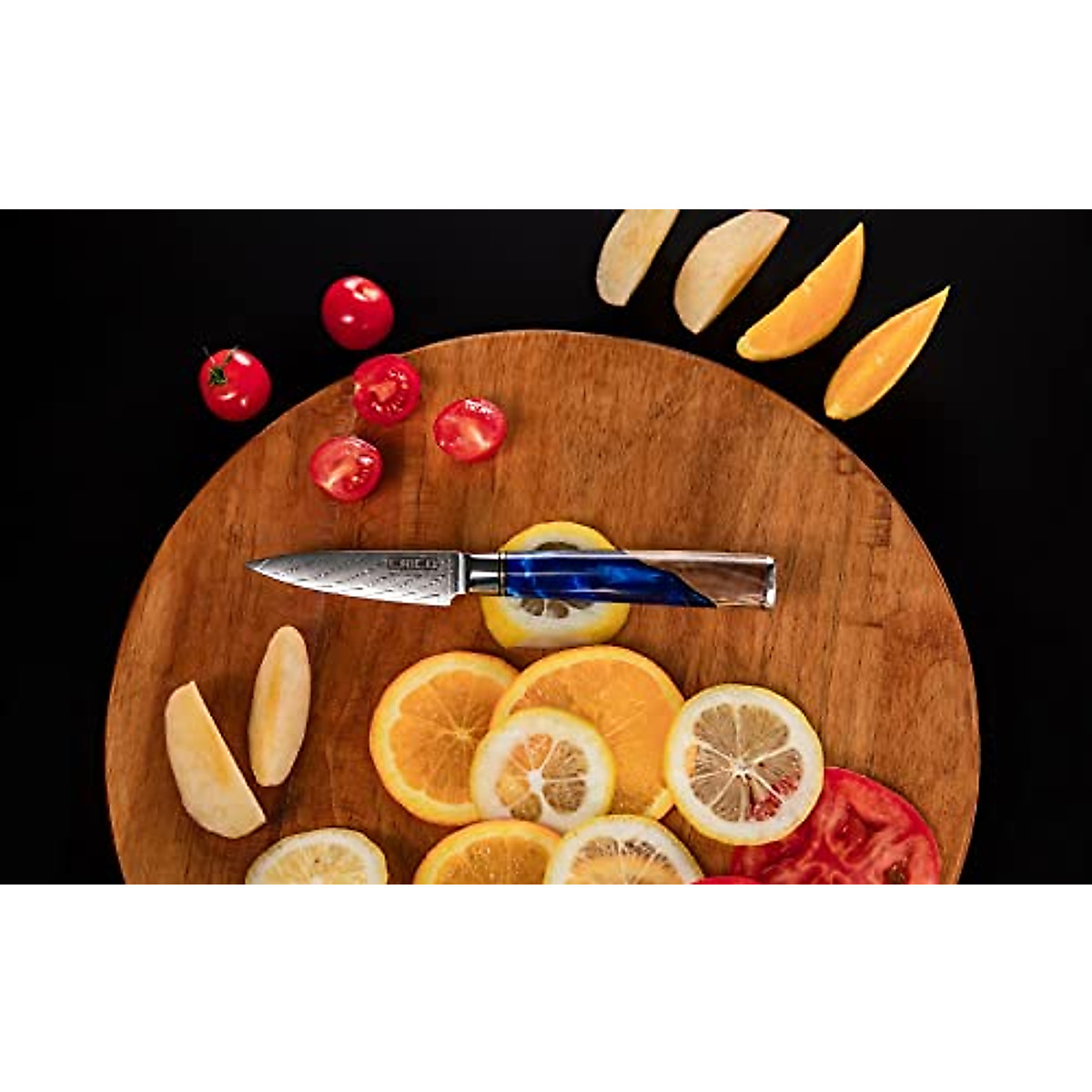 CRICO Paring Knife 3.5 inch Fruit Knife, Small Kitchen Knives, VG10 Damascus Super Steel 67-Layers, Full Tang Wood&Resin Handle, Gift Box - Flow Series
