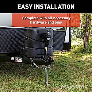 Lippert Power Tongue Jack Electric Trailer A-Frame, 3,500 lbs. 18-Inch Stroke, 5.4-Inch Foot Pad, Durable Textured Casing, Emergency Manual Crank Override, 10.75" Retracted, 28.75" Extended - 285318