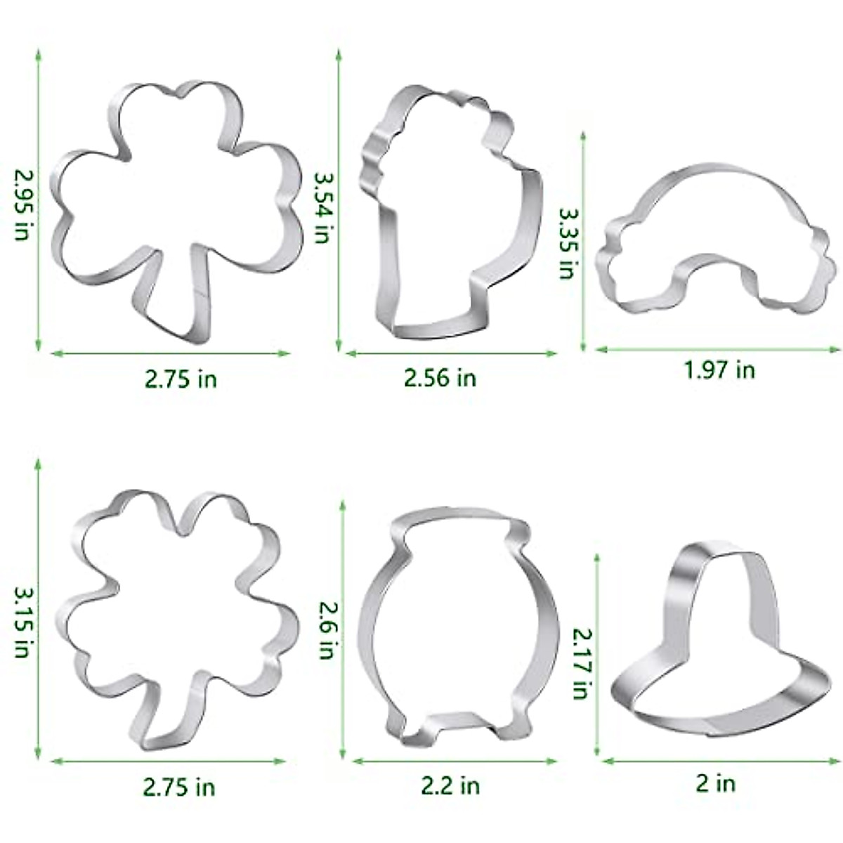 St. Patrick's Day Shamrock Cookie Cutters, 6 Pcs Cookie Cutters Set Shamrock, Four Leaf Clover, Beer Mug, Rainbow, Top Hat and Pot of Biscuit Cutters for St. Patrick's Day Irish Party
