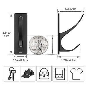 Self Adhesive Coat Hooks for Hanging: Heavy Duty Stainless Wall Hook for Towel, Backpack, Hat, Sturdy Metal Hanger for Bathroom, Bedroom, Door, 4-Pack, Matt Black