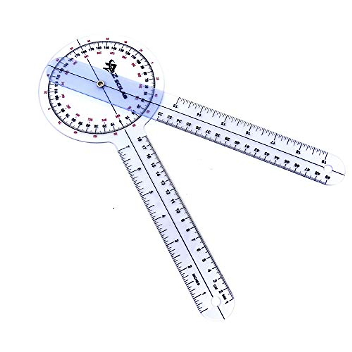 Plastic 12" Goniometer 360 Degree ISOM Physical Therapy Angle Protractor Ruler W/Bonus Fluoride Black Coated Reflex Hammer
