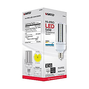 Satco S49394 Hi-Pro High Lumen LED Corncob Light Bulb, HID Replacement, 54 Watts, White