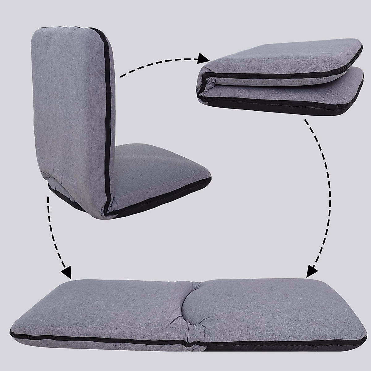 PBTMCD 5 Adjustable Position - Floor Chair with Back Support, Removable & Washable Linen Fabric Cover Living Room Folding Chair, Meditation Chairs (Color : White)