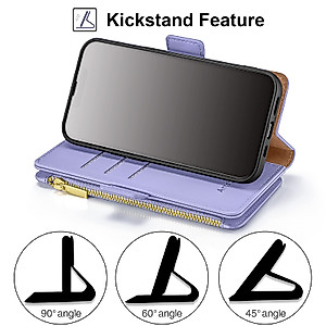 Antsturdy Compatible with Samsung Galaxy S23+/S23 Plus case Wallet with Card Holder for Women Men Phone case RFID Blocking PU Leather Flip Cover with Strap Zipper Credit Card Slots,Light Purple