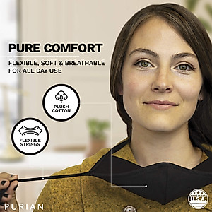 Cotton Face Masks with Long Tie Behind Straps | Dust Mask for Travel & Work | Black | 2 Pack