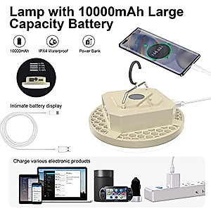 10000mAh Rechargeable 3000LM Tent Light Camping Light, 6500K 24Hours Long Play Time , Outdoor Night Market Light Night Fishing Light Emergency Lights for Hurricane Tsunami disasters (30W（Beige）)