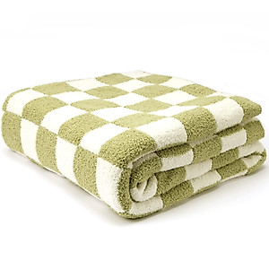 Quinnsus Checkerboard Grid Throw Blanket Super Soft Lightweight Warm Fluffy Sofa Chenille blanket for Bed Couch 60x80 Inches(Sage green)