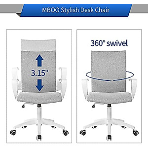 LIANFENG Office Chair Ergonomic Mid Back Swivel Chair Height Adjustable Desk Chair White Office Chair Computer Chair with Armrest Mid Size (Grey and White)