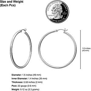 Gacimy Sterling Silver Hoop Earrings for Women, 14K White Gold Plated Hoops with 925 Sterling Silver Post, White Gold 40mm Medium Earrings for Women