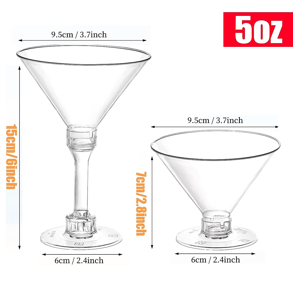25 Pack Plastic Martini Cocktail Glasses Reusable Cocktail Glasses for Bar, Margarita, Whiskey, Tequila,Tall Cocktail Glasses, Appetizer Dessert Cups Drinkware for Home Restaurant Party Supply