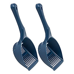 IRIS USA Jumbo Plastic Cat Litter Scoop, 2 Pack, Sturdy Easy to Use Kitty Litter Scoop with Small and Large Slots for Clay Pine Tofu Paper Various Cat Litter Types, Navy