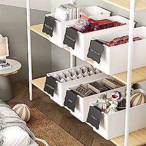 Plastic Storage Bins 6 Pack with Clip Labels & Chalk Marker, Front Handle Design, 11"x5" Pantry Organization and Storage Open Top Baskets for Shelves Closet Cabinet Sink Counter Cupboard Drawer Rridge