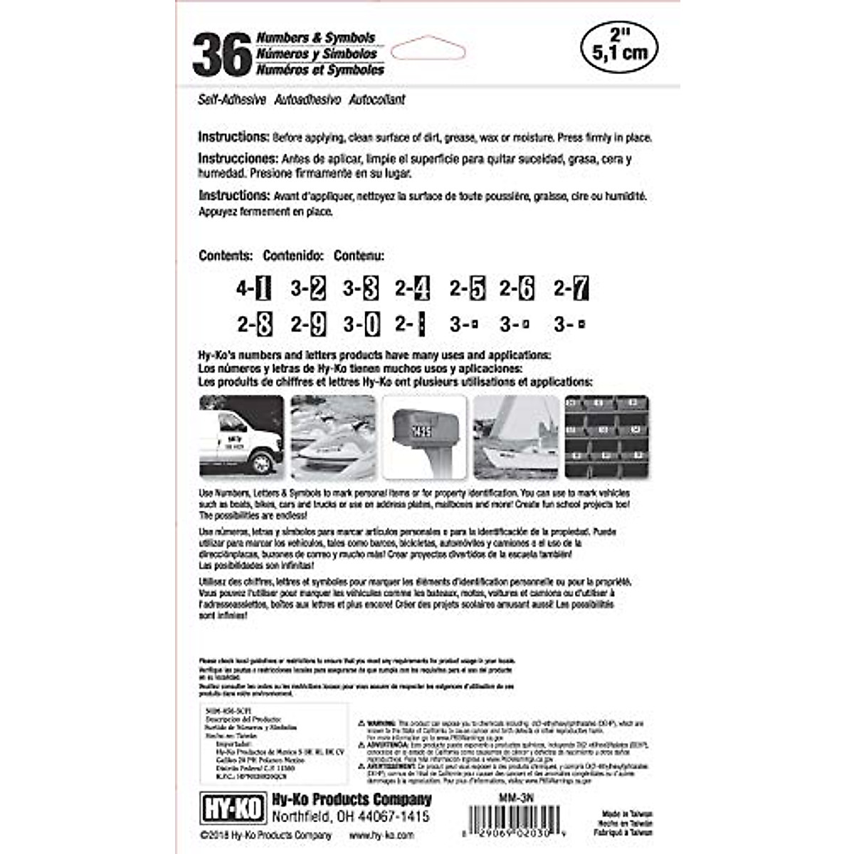 Hy-Ko Products MM-3N Self Adhesive Vinyl Numbers 2" High Black & Gold, 26 Pieces