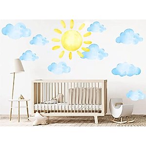 Large Sun and Clouds Wall Decals Clouds Wall Stickers Sun Wall Decals Peel and Stick Kid Removable Wall Stickers Kids Nursery Bedroom Decor