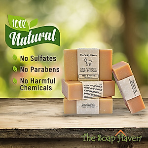 4 Goat Milk Soap Bars with Honey - Handmade in USA. All Natural Soap, Unscented, Fragrance Free, Fresh Goats Milk. Wonderful for Sensitive Skin and Babies. SLS, Paraben, GMO-Free