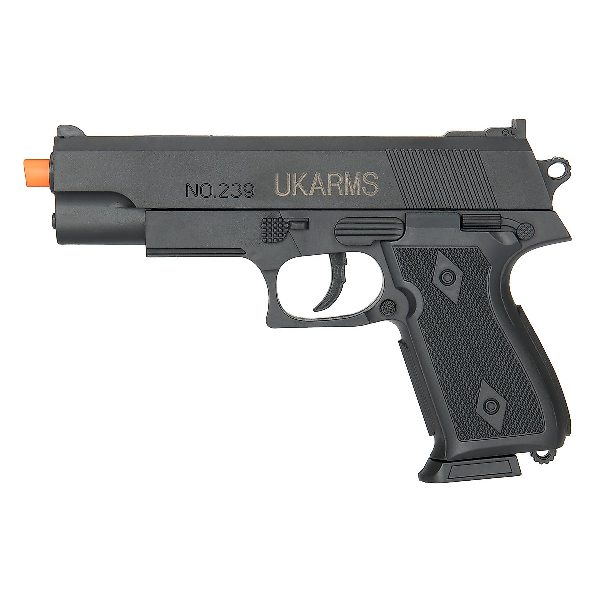 2 Pack of Polymer Spring Operated 7" Inch BB Airsoft Pistol-Intended for Film and Costume use.