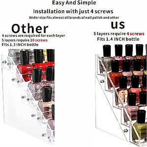 Nail Polish Organizers and Storage for Nail Salon,Clear 72 Bottles of 5 Layers Essential Oil Shelf Gel Fingernail Polish Holder and Tattoo Studio Decor Paint Nail Polish Rack Shelves For Countertops