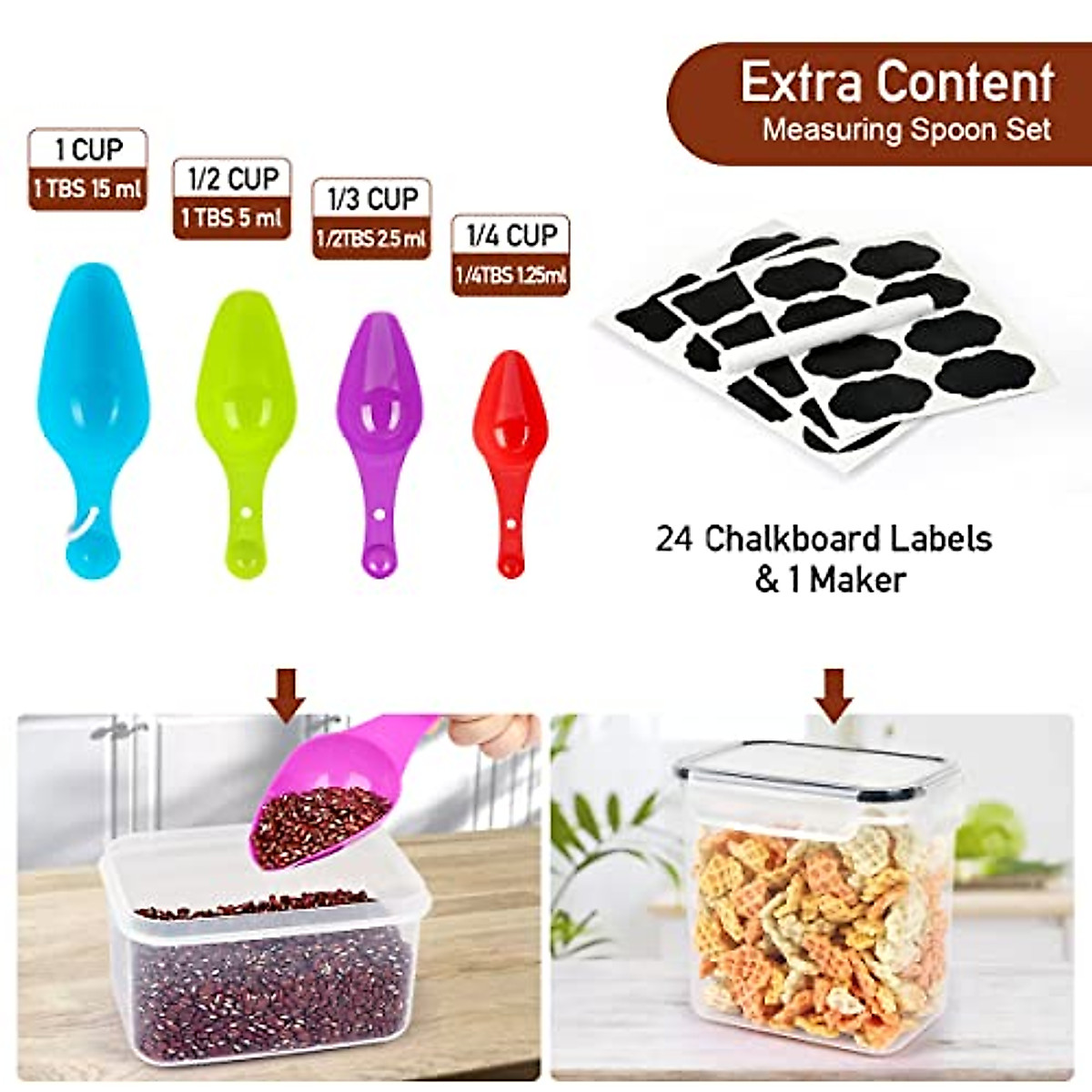 64 PCS Airtight Food Storage Containers With Lids BPA Free,Cereal Containers Storage for Kitchen Pantry Organization and Storage, Dishwasher safe,Include Labels Marker Spoon Set,Cereal, Flour Sugar