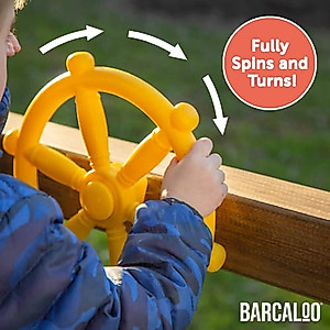 Barcaloo Kids Playground Pirate Ship Wheel – Yellow Jungle Gym Steering Wheel for Swing Set, Childrens Steering Wheel Simulation Toy, Pirate Ship Steering Wheel Toys for Toddlers. Wheel Playset