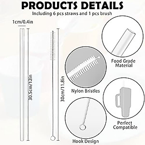 6Pcs Replacement Straws for Stanley Water Bottles, Plastic Straws Reusable Cleaning Brush Compatible with 14/20 /30/40 OZ Water Bottle, Cup Straws Drinking Reusable, Bottle Accessories (White)