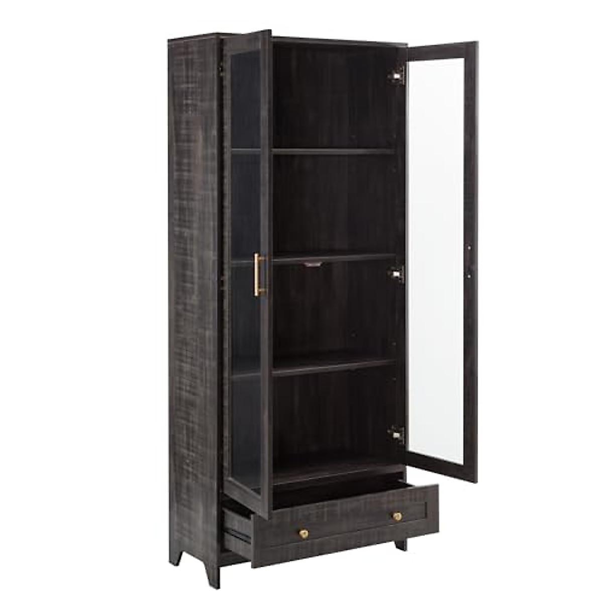 Home Source Display Storage Cabinet in Black with Glass Doors